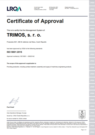 Certificates - TRIMOS, s.r.o.